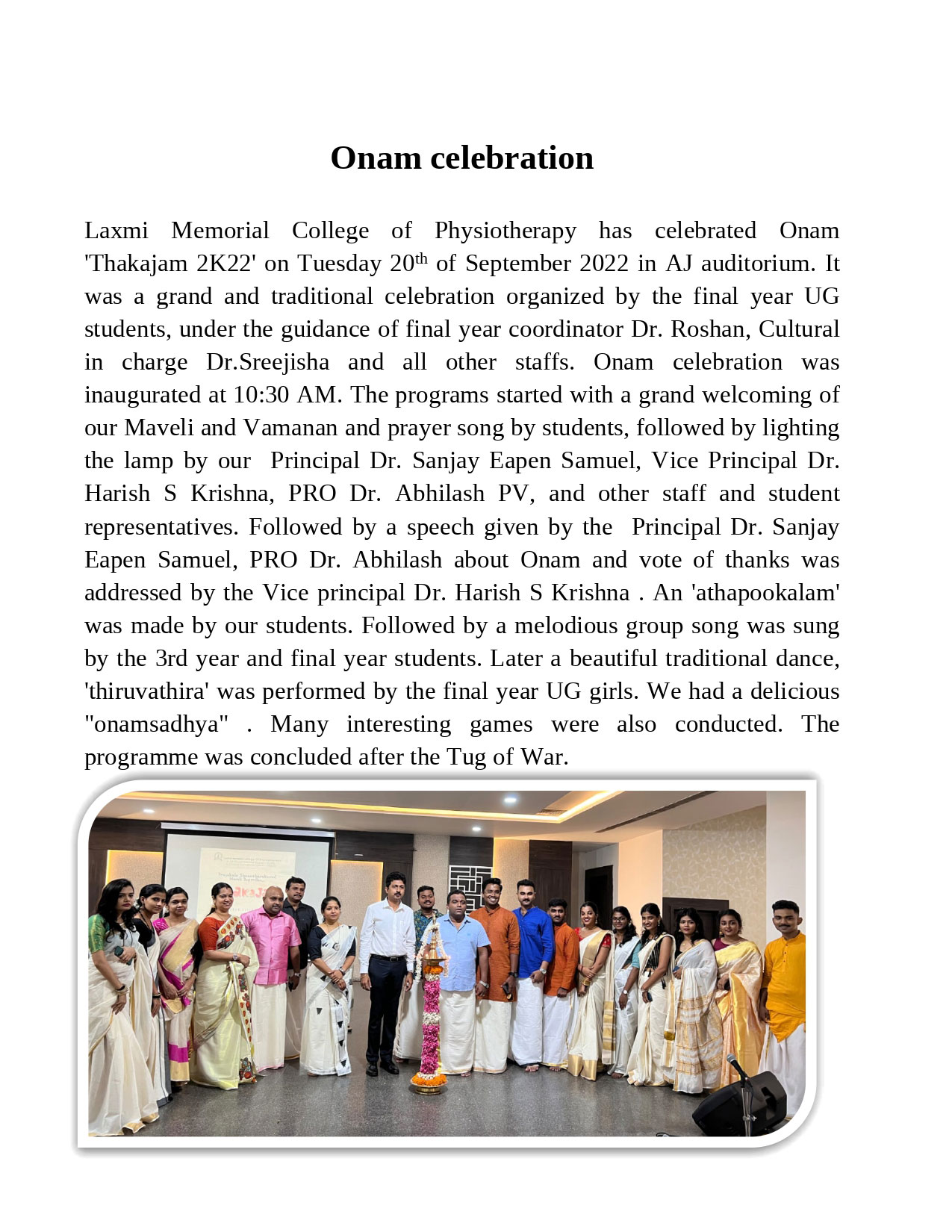 Onam Celebration – Laxmi Memorial College Of Physiotherapy